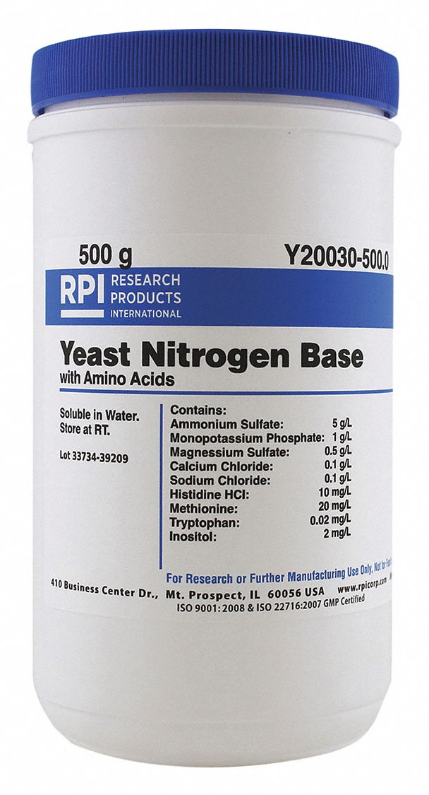 RPI Yeast Nitrogen Base w/ Amino Acids, 500g Powder - 30UC57|Y20030-500 ...
