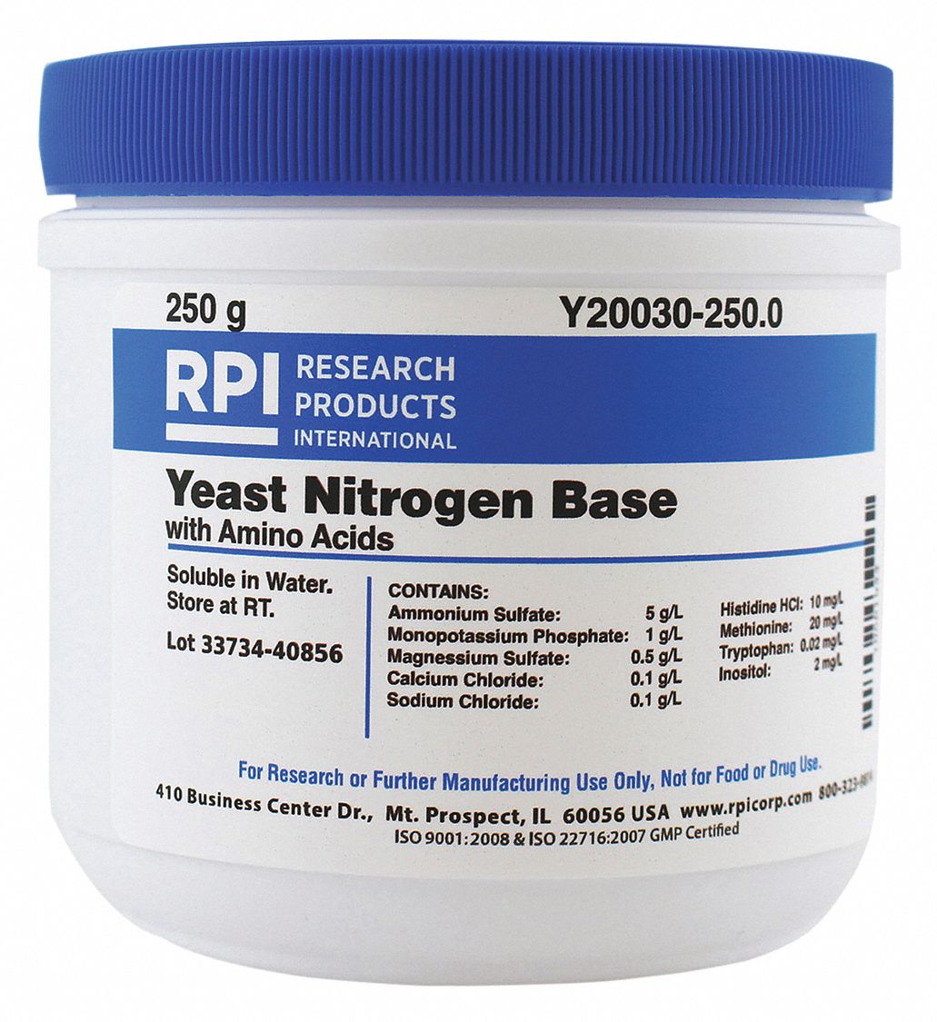RPI Yeast Nitrogen Base w/ Amino Acids: 250 g Container Size, Powder ...