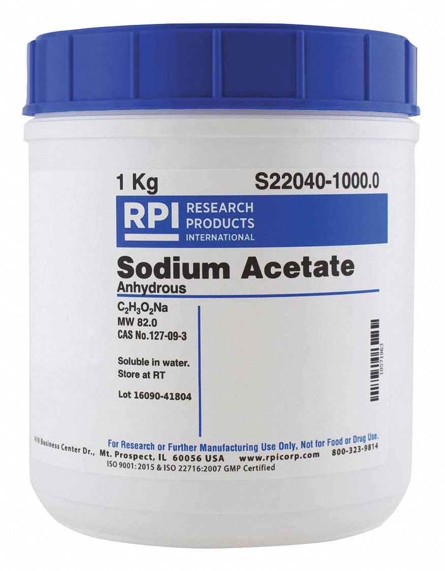 RPI Sodium Acetate, Anhydrous: 127-09-3, 82, C2H3O2Na, 1 kg Chemical ...