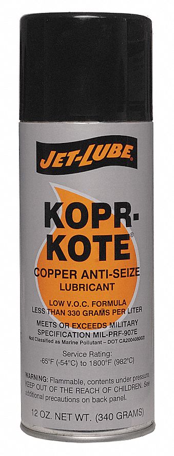 JET-LUBE Copper, Anti-Seize Compound, -65°F, 1800°F, 12 oz., Aerosol ...