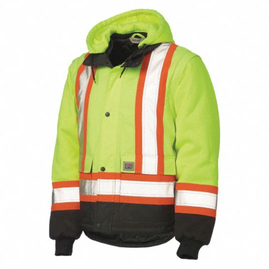 WORK KING Hi Visibility Zip-Off Sleeve Insulated Jacket, ANSI Class 3 ...