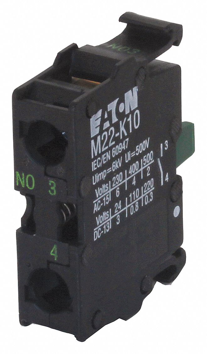 EATON Contact Block: 22 mm Size, Operator, 1NO, 6A @ 240V AC, Eaton M22 ...