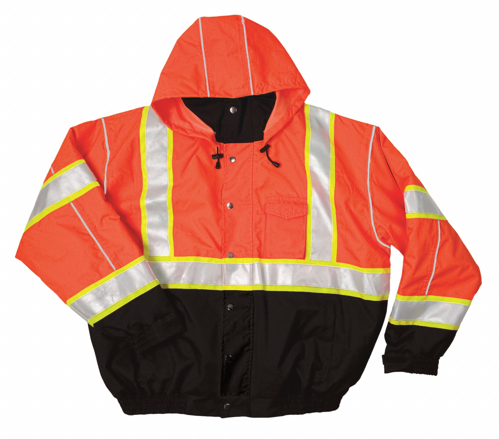 KISHIGO Jacket: U, ANSI Class 3, 3XL, Black/Orange, Zipper with Storm ...