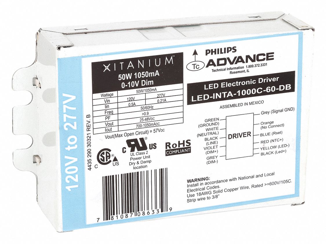 ADVANCE, Class 2, 120 to 277V AC, LED Driver - 30YH75|LEDINTA1000C60DB ...