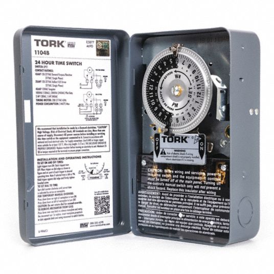 TORK Electromechanical Timer: 24 hr Nominal Max. Time Setting, Steel ...