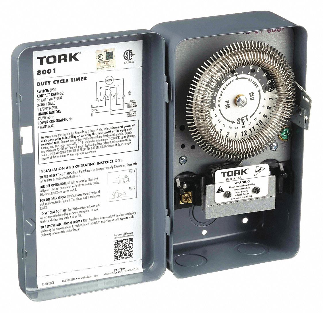 TORK, 24 hr, SPDT-NO/NC, Electromechanical Timer - 30YJ46|8001 - Grainger