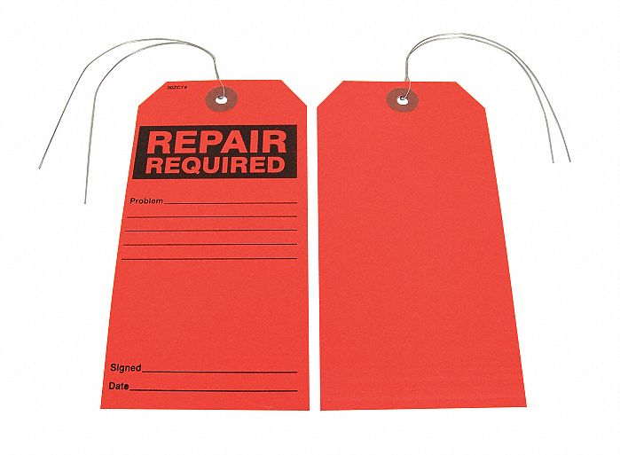 Grainger Approved Repair Required Tag Blck/red Paper Pk25 30ZC74 for ...