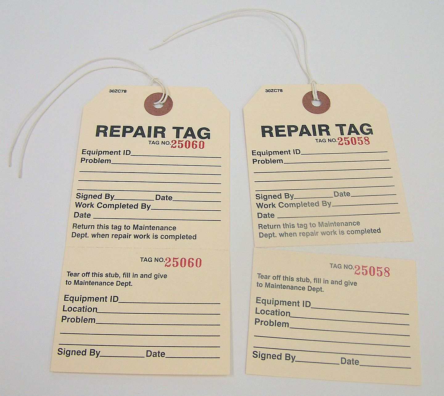 BADGER TAG & LABEL CORP Repair Tag: Repair Tag, Brown, 100 PK - 30ZC78 ...