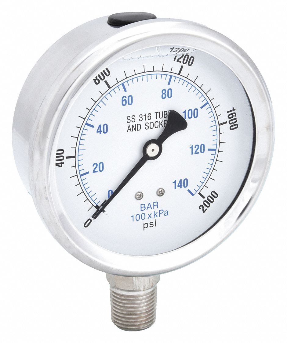 PIC GAUGES, 2,000 psi to 0 psi / Hg to 2,000 psi, 4 in Dial, Industrial ...