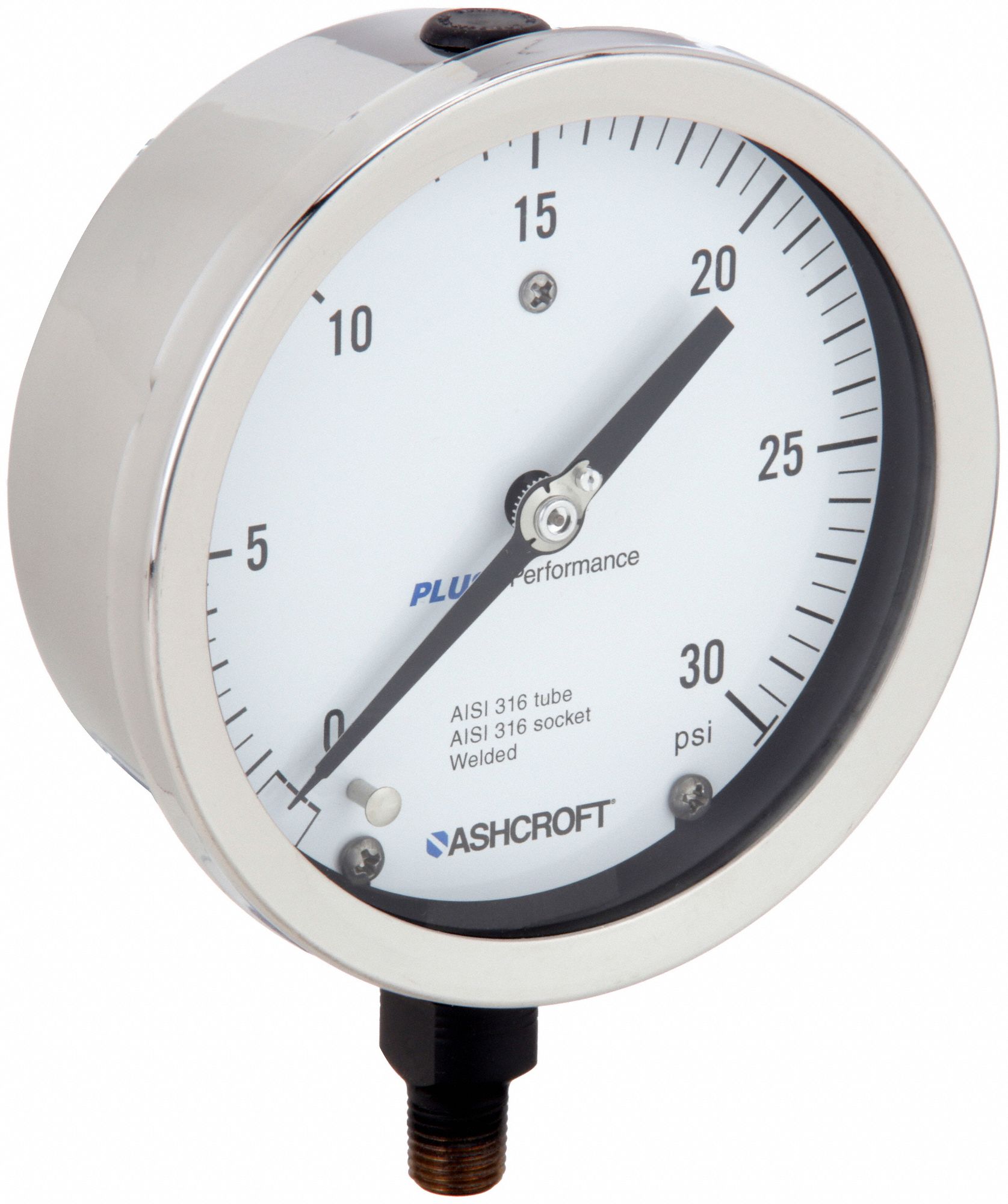 ASHCROFT, 0 psi / Hg to 30 psi, 4 1/2 in Dial, Industrial Pressure Gauge - 30ZZ91|1009S - Grainger