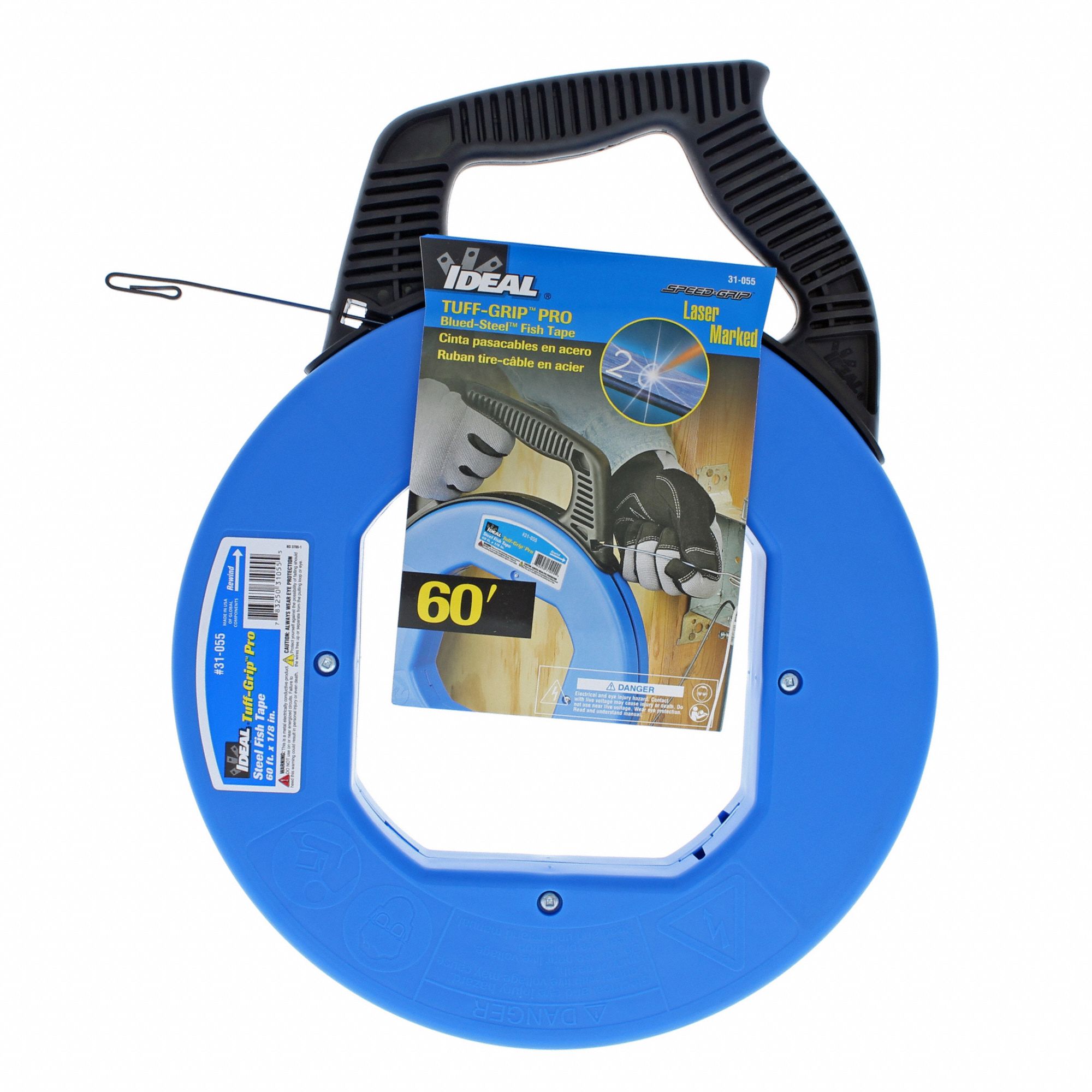 IDEAL Fish Tape: 60 ft Lg, Manual Wind Tape Retraction, 1,600 lb ...