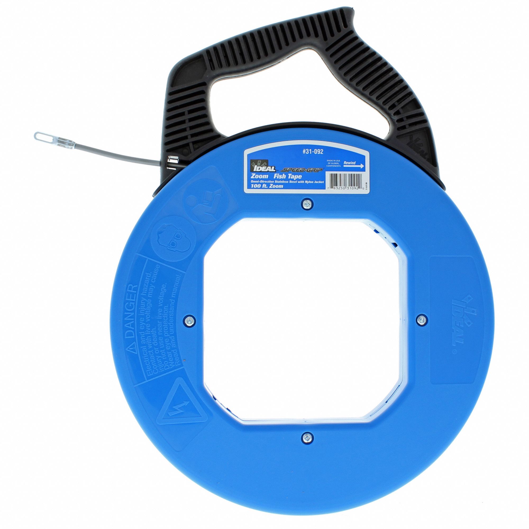 IDEAL Fish Tape: 100 ft Lg, Manual Wind Tape Retraction, 1,000 lb ...