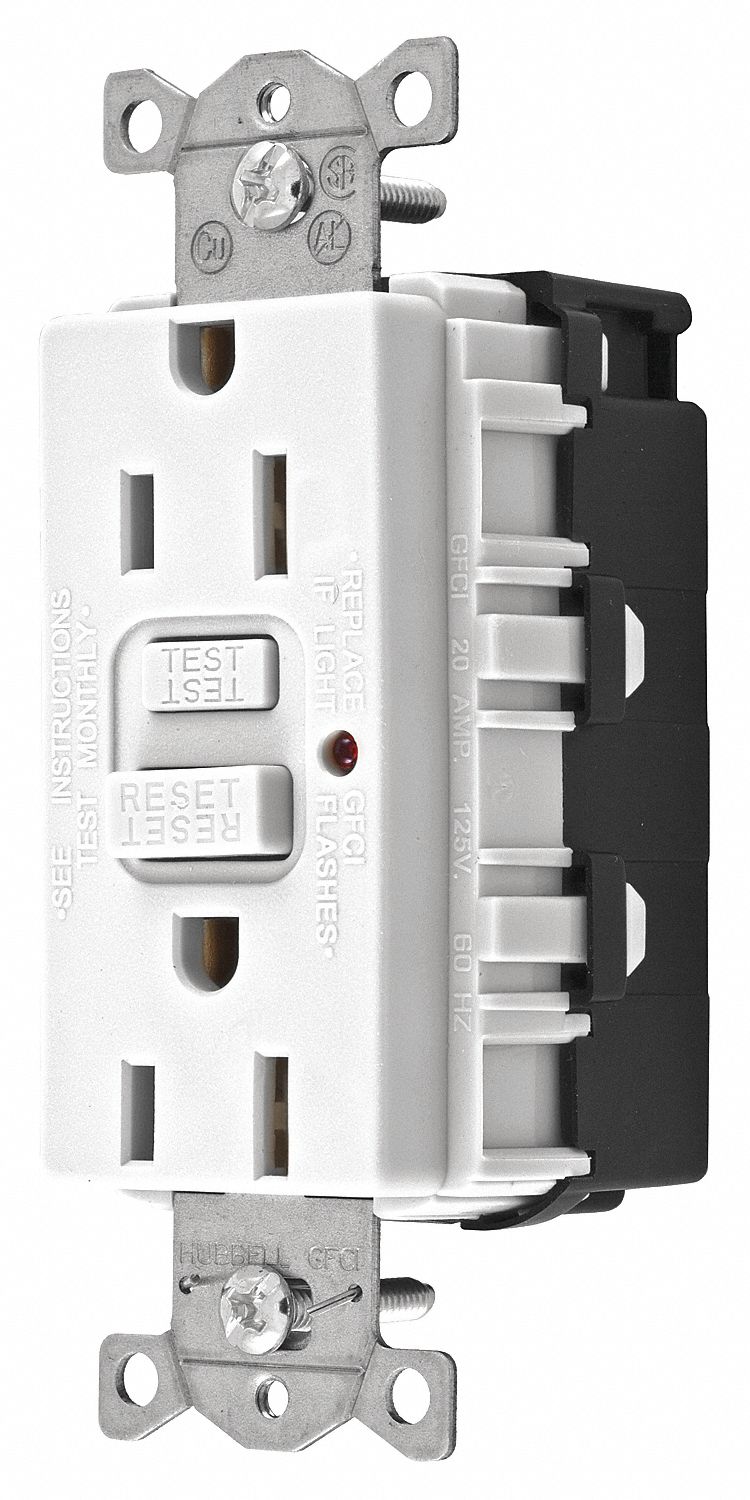 15A Industrial Modular GFCI Receptacle, White; Tamper Resistant: No ...