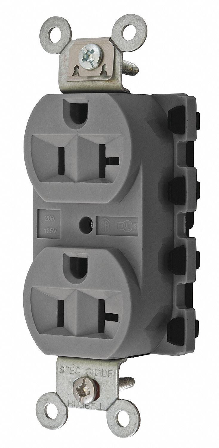 20, Commercial, Receptacle, Gray, No Tamper Resistant - Grainger