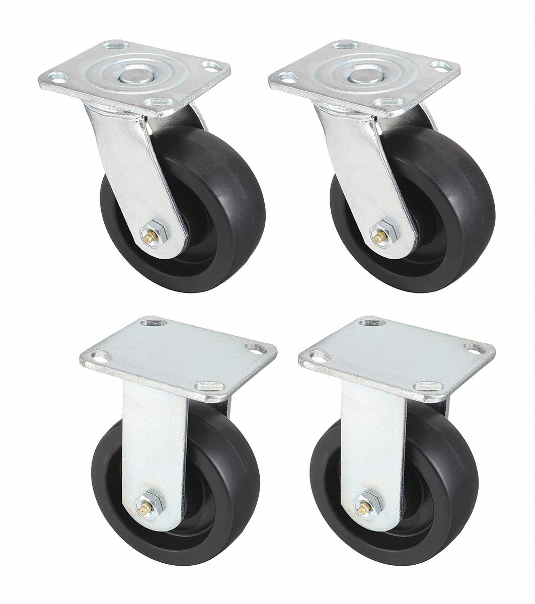 5 in Wheel Dia., 2600 lb, Plate Caster Kit - 31AR69|31AR69 - Grainger
