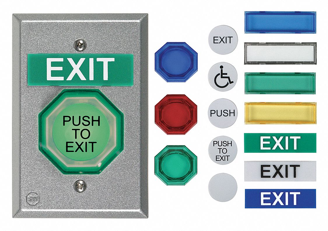 SAFETY TECHNOLOGY INTL, 4 13/16 in Ht, 2 3/8 in Dp, Exit Push Button ...