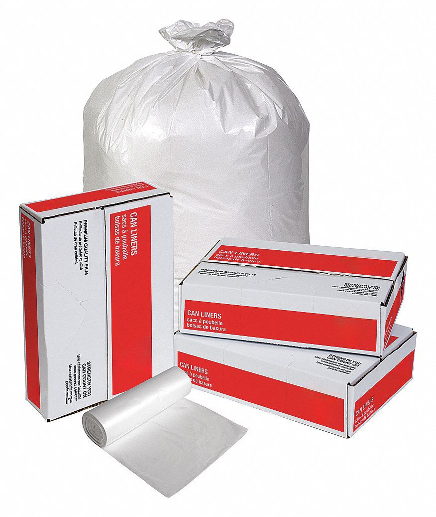 GRAINGER 31DK50 Trash Bag,40 to 45 gal.,White,PK100 31DK50 190735699881 ...