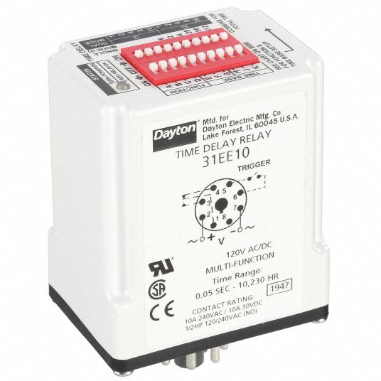 DAYTON, Socket Mounted, 120V AC, Multi-Function Time Delay Relay ...