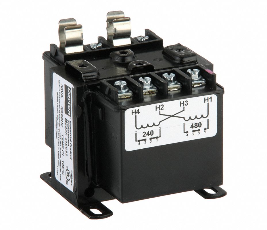 DAYTON Transformador de Control, Clasificación VA 50VA, Voltaje de Entrada 240/480VCA, Voltaje ...