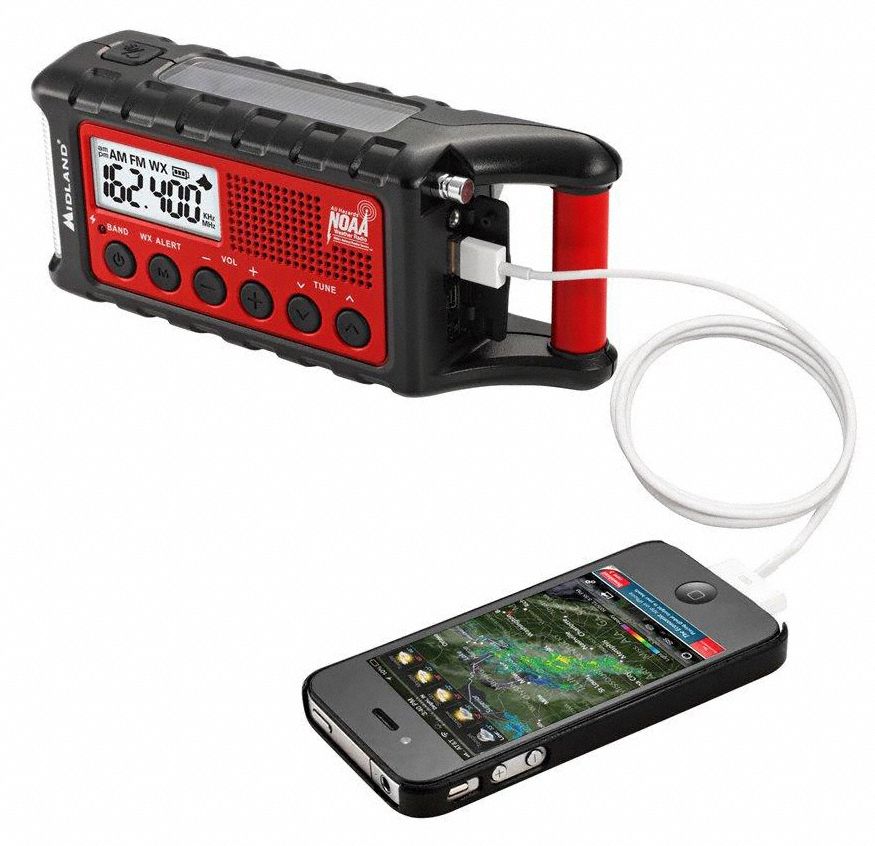 MIDLAND Portable Weather Radio: AM/FM/NOAA, Red/Black, (1) Lithium-Ion ...