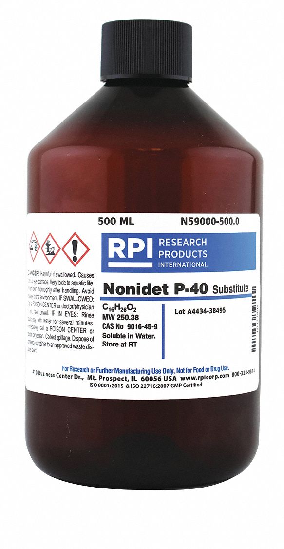 RPI Nonidet P-40 Substitute, 500mL Liquid - 31GC09|N59000-500.0 - Grainger