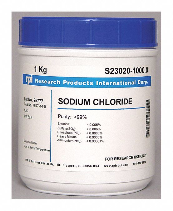 RPI Sodium Chloride, Powder, 2.5kg, 1 EA - 31GD61|S23020-2500.0 - Grainger
