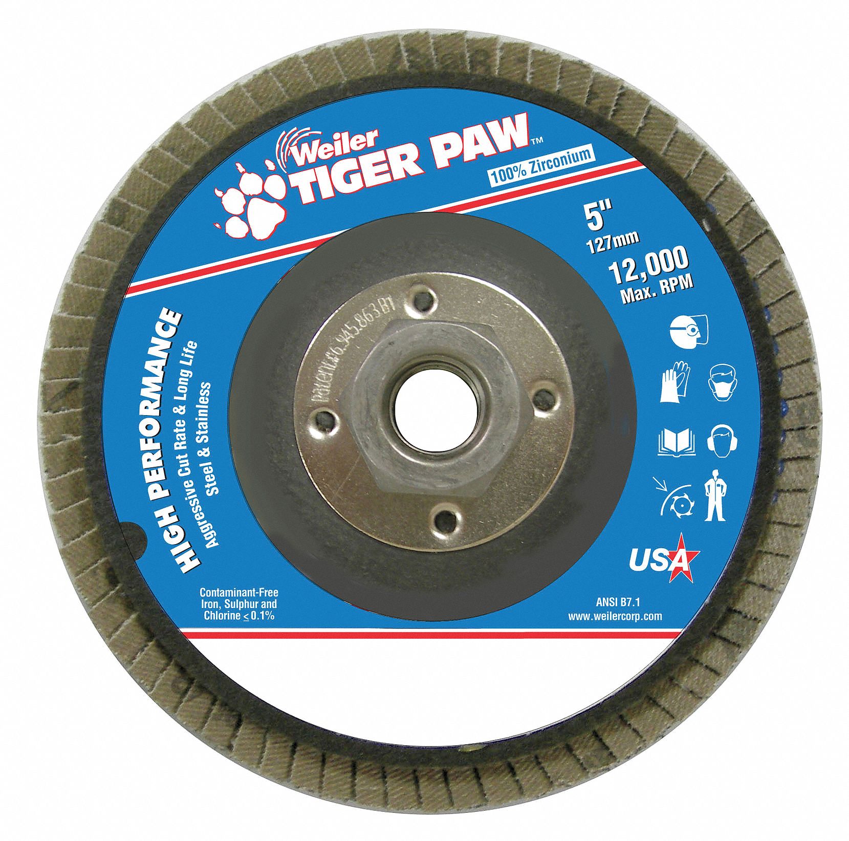 WEILER, Type 27, 5" x 5/8"-11, Flap Disc - 31GG19|98837 - Grainger