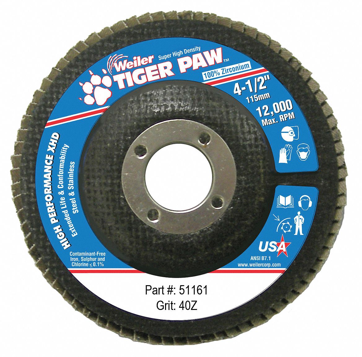 WEILER, Type 27, 4-1/2" x 7/8", Flap Disc - 31GG37|98855 - Grainger