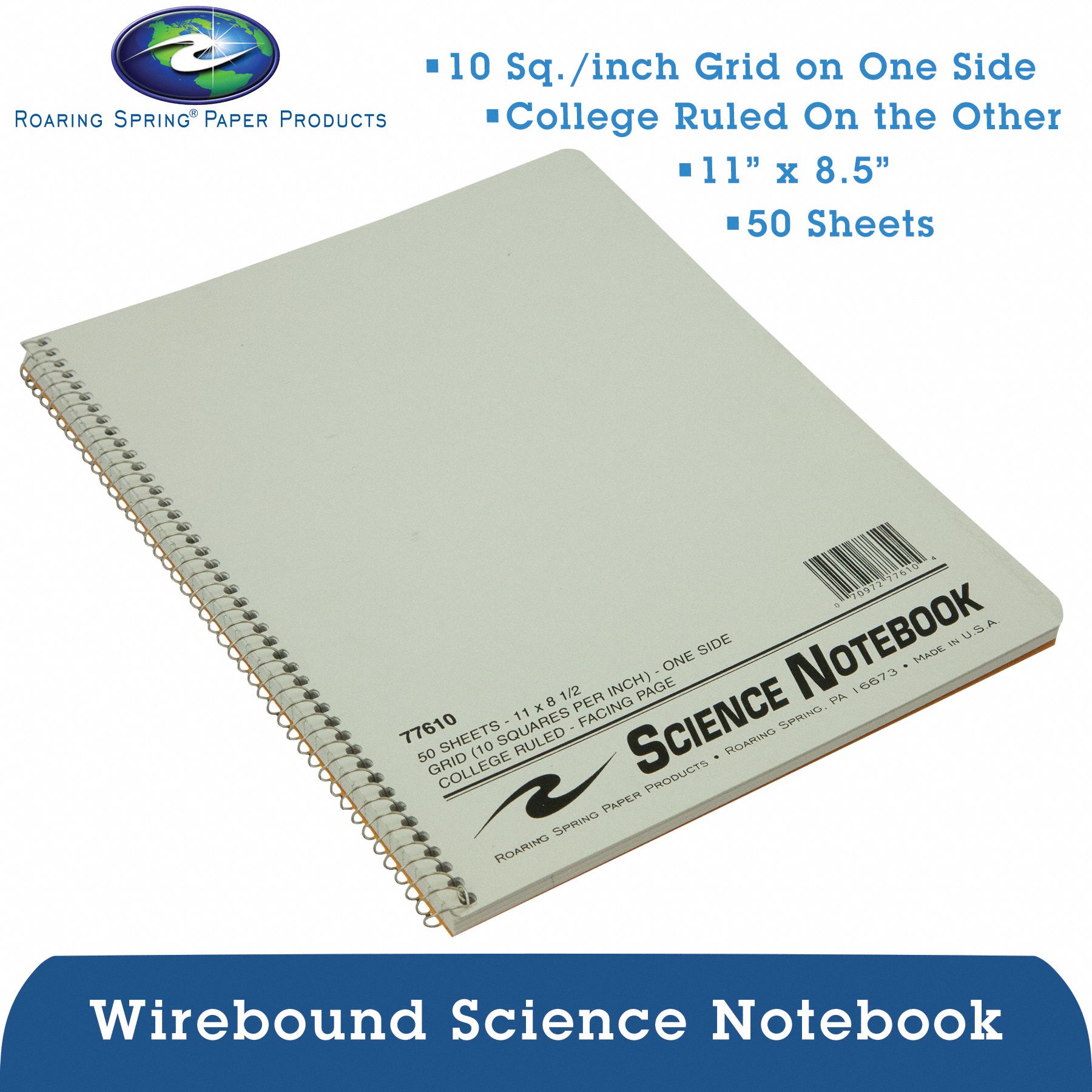 ROARING SPRING Notebook, 8 1/2 in x 11 in, 50 - 31HG88|77610 - Grainger