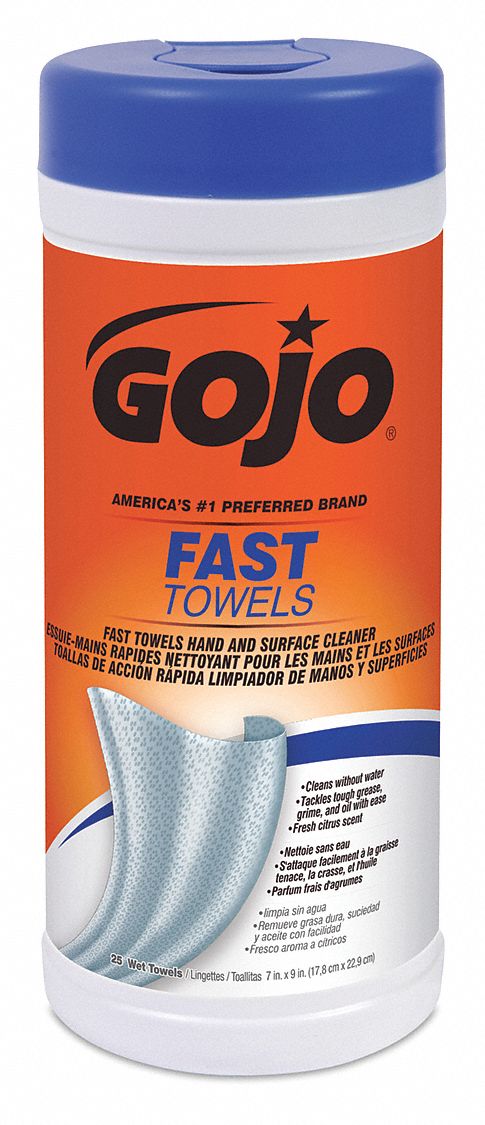 GOJO, 25 Wipes per Container, Citrus, Hand Cleaning Towels - 31HJ70 ...