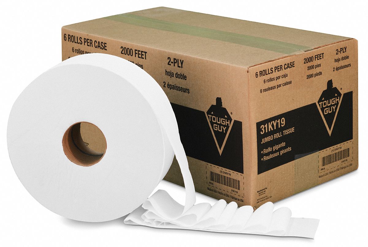 TOUGH GUY Toilet Paper Roll, Continuous, White, PK6 - 31KY19|31KY19 ...
