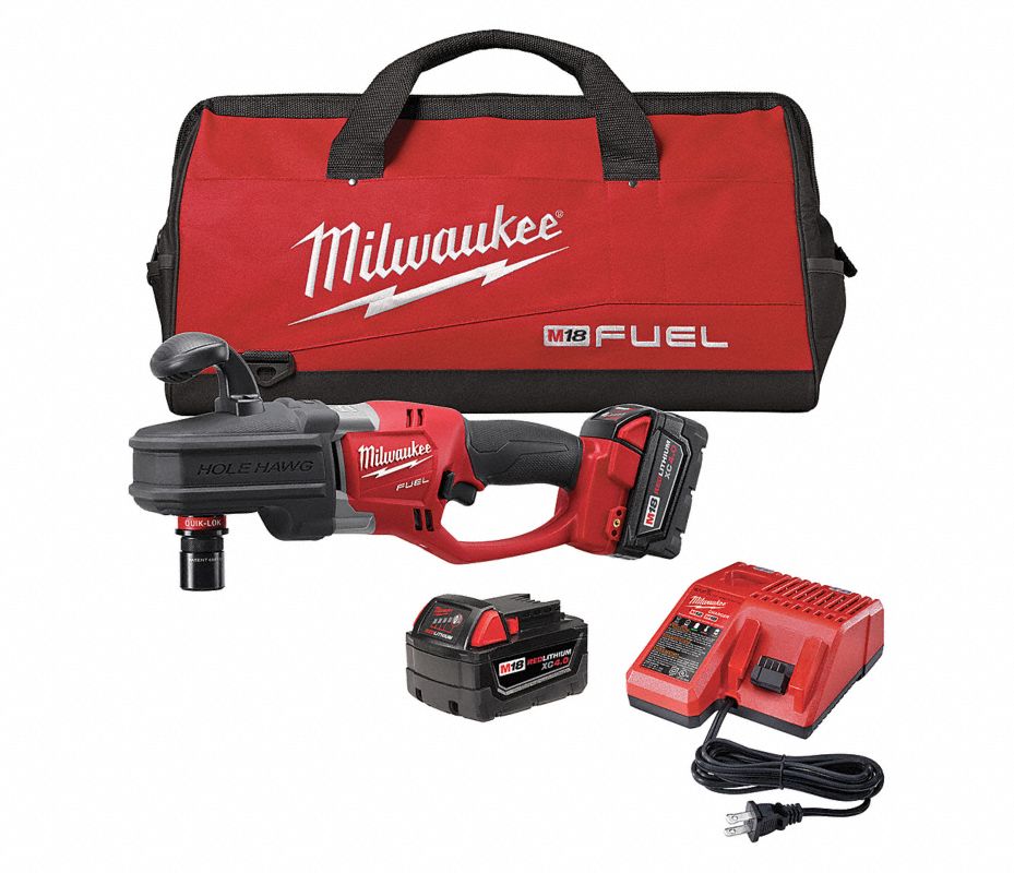 MILWAUKEE Kit Taladro Ángulo Recto Inalámbrico, 18.0, Sí, 5.0A/hr ...