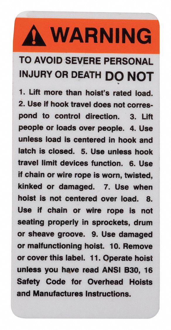 COFFING, PB296, Warning Label - 31TY79|PB296 - Grainger