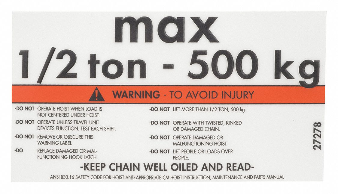 CM, Electric Chain Hoists, 1,000 lb Compatible Load Capacity, Capacity ...