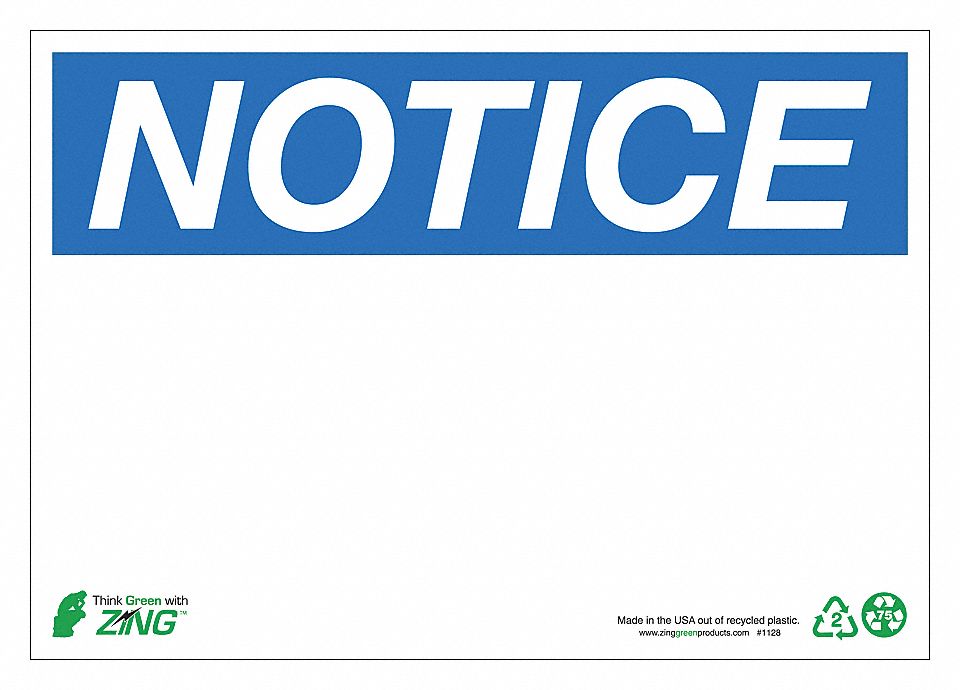 ZING SIGN NOTICE BLANK 7X10 AL - Notice Signs - ZNG1128A | 1128A ...