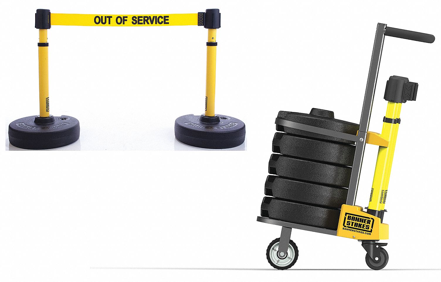 BANNER STAKES BARRICADE SYSTEM,OUT OF SERVICE,42" - Portable Safety ...