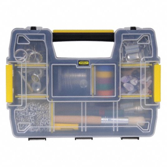 Compartment Organizer, Black/Clear/Yellow, Plastic - Grainger