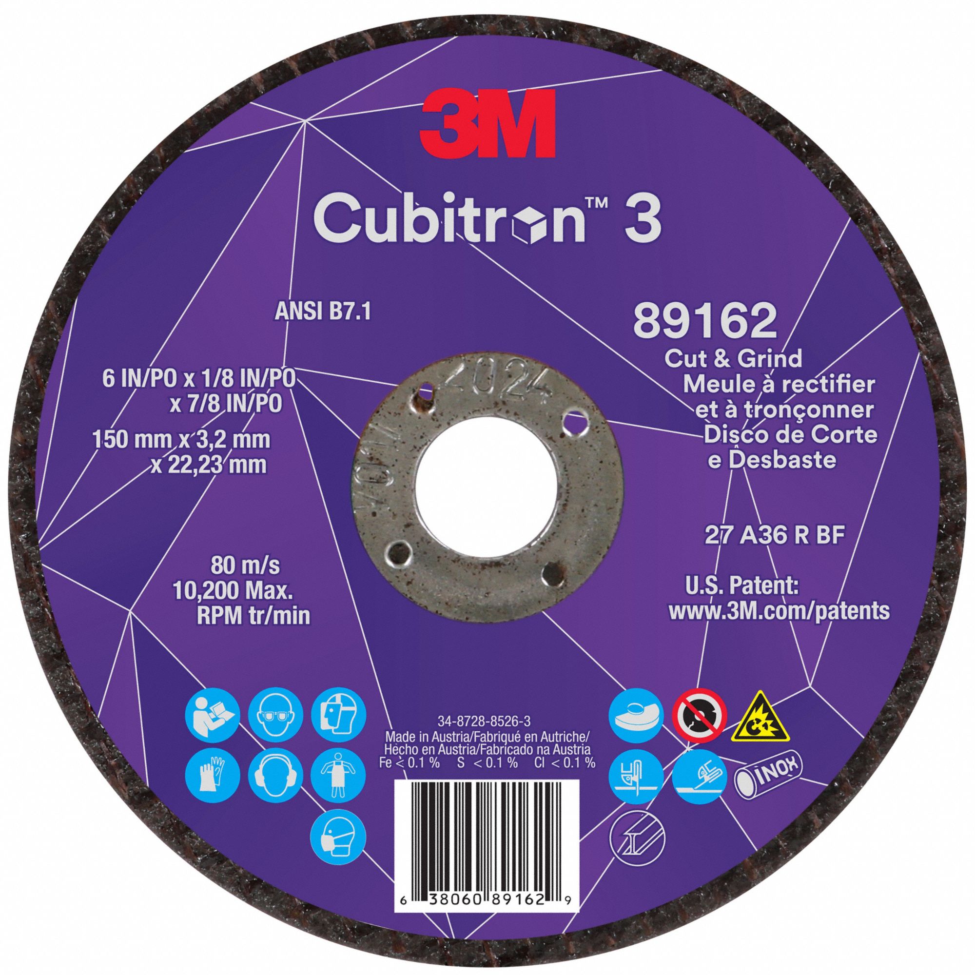 3M CUBITRON 3, Type 27, 6" x 1/8" x 7/8", Cut-Off and Grinding Wheel ...
