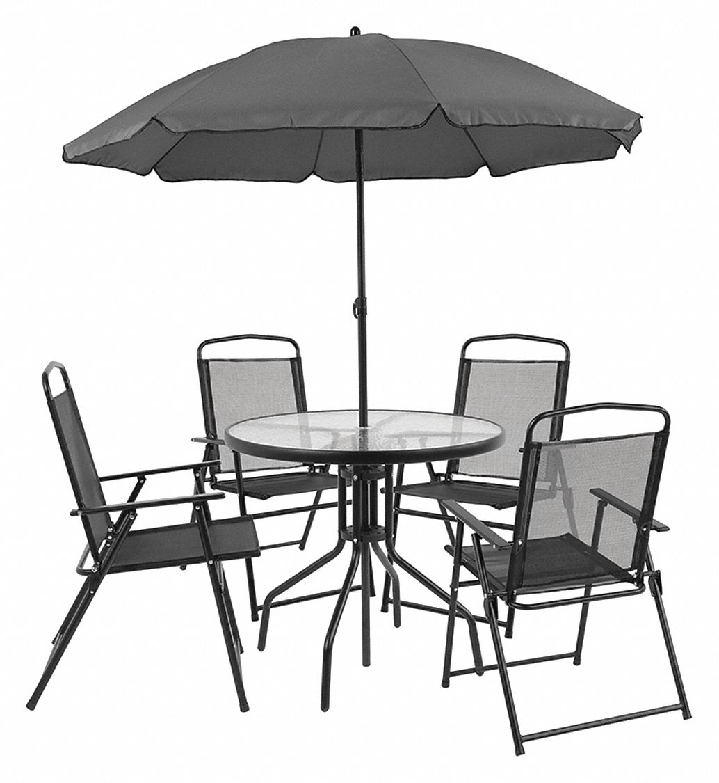 FLASH FURNITURE, Clear, Fabric Chair Back, Round Patio Table Set ...
