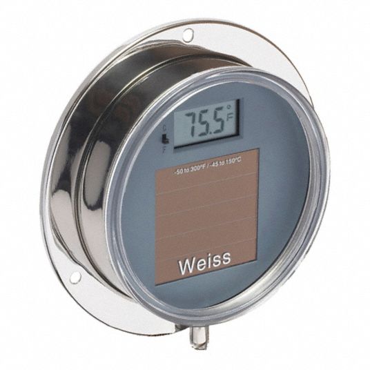WEISS Digital Thermometer 3-1/2" Back Flange,: -50° to 300°F/-45° to ...
