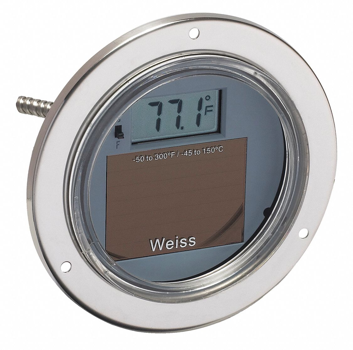 WEISS Digital Thermometer 4-1/2" Front Flange,, -50° to 300°F/-45° to ...