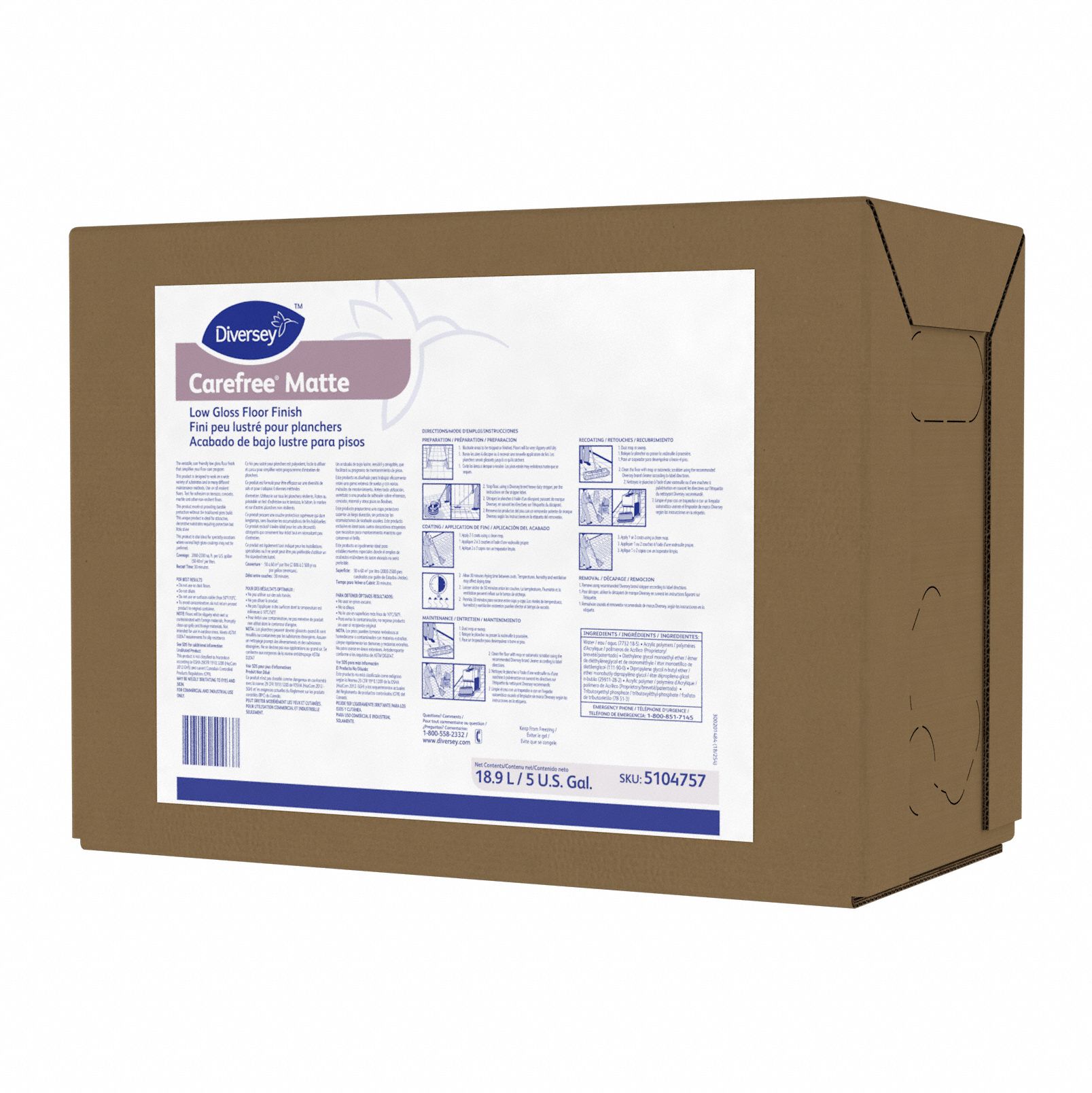 DIVERSEY Floor Finish: Box, 5 gal Container Size, Ready to Use, Liquid ...