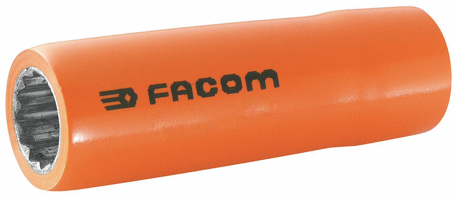 FACOM Insulated Socket: 3/8 in Drive Size, 19 mm Socket Size, 12-Point ...