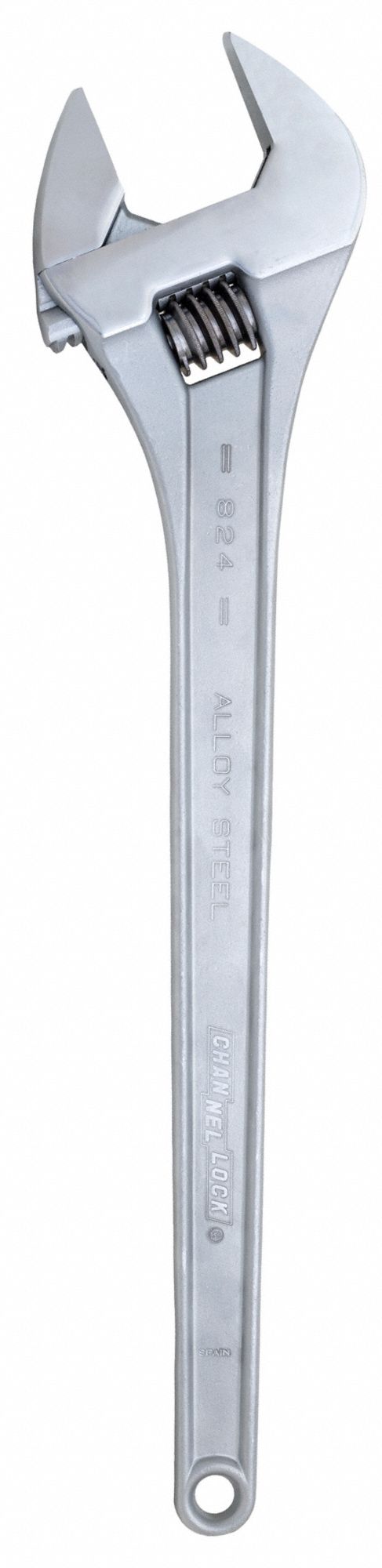 CHANNELLOCK Adjustable Wrench: Alloy Steel, Chrome, 24 in Overall Lg, 2 ...