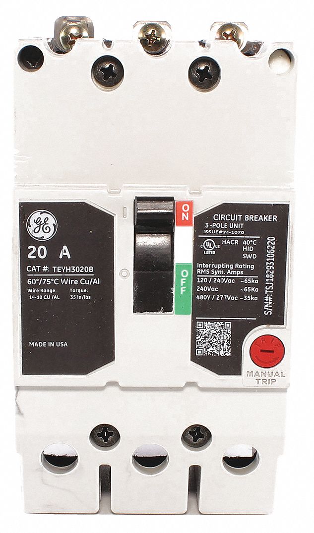 GE, 20 A Amps, 35kA at 277/480V AC, Molded Case Circuit Breaker - 32HZ39|TEYH3020B - Grainger