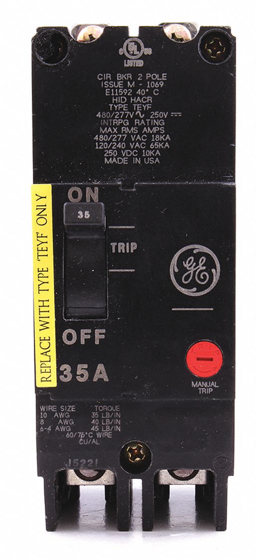 GE, 35 A Amps, 18kA at 277/480V AC, Molded Case Circuit Breaker - 32HZ81|TEYF235 - Grainger