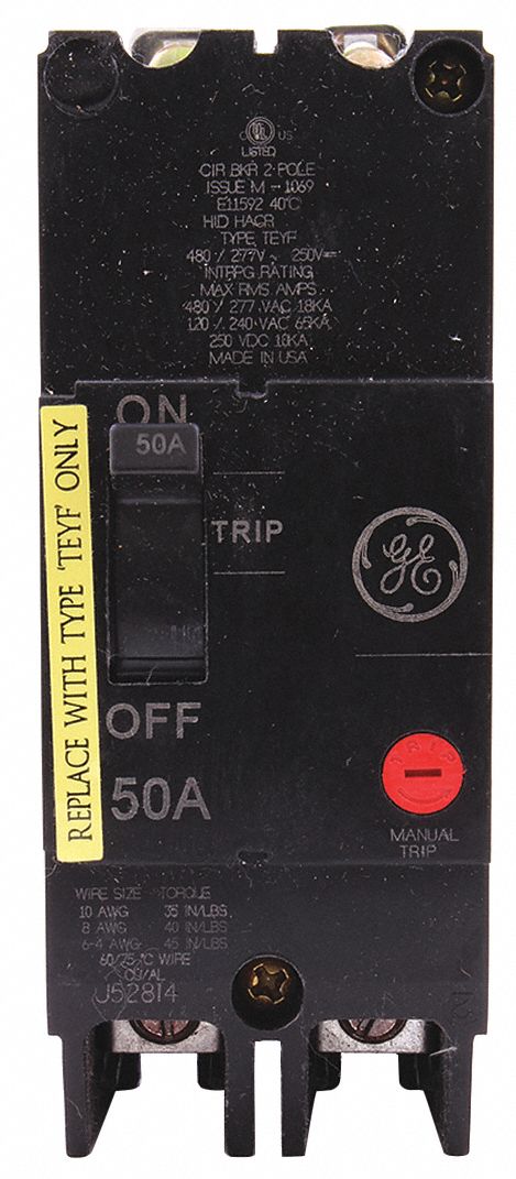 GE, 50 A Amps, 18kA at 277/480V AC, Molded Case Circuit Breaker - 32HZ84|TEYF250 - Grainger
