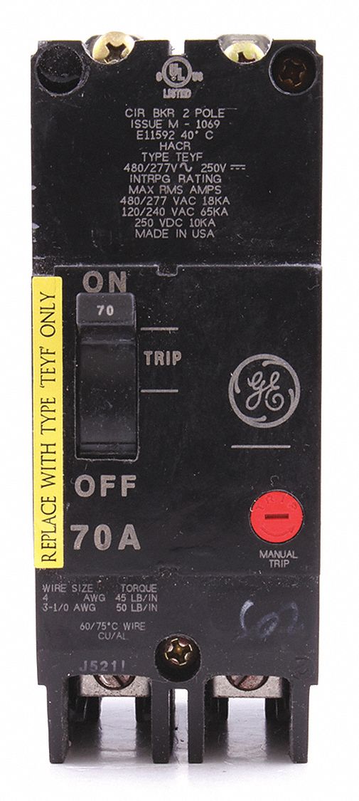 GE, 70 A Amps, 18kA at 277/480V AC, Molded Case Circuit Breaker - 32HZ86|TEYF270 - Grainger