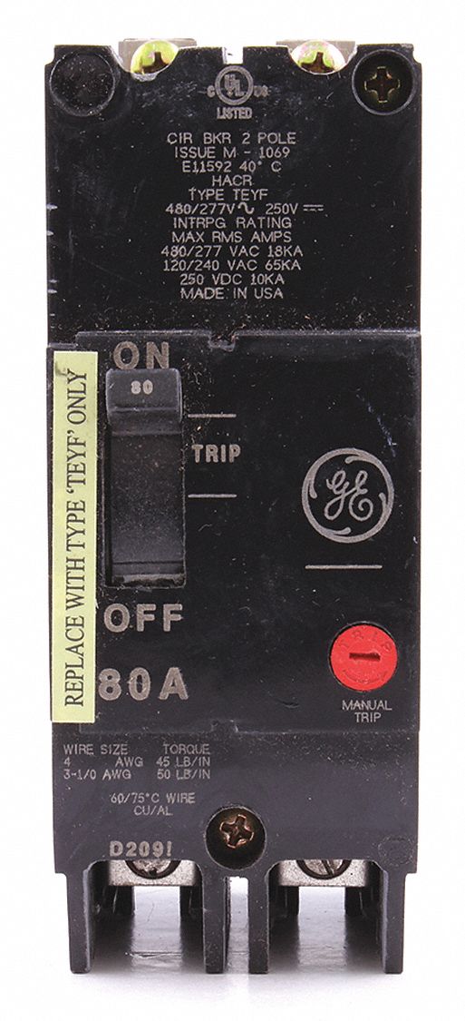 GE, 80 A Amps, 18kA at 277/480V AC, Molded Case Circuit Breaker - 32HZ87|TEYF280 - Grainger
