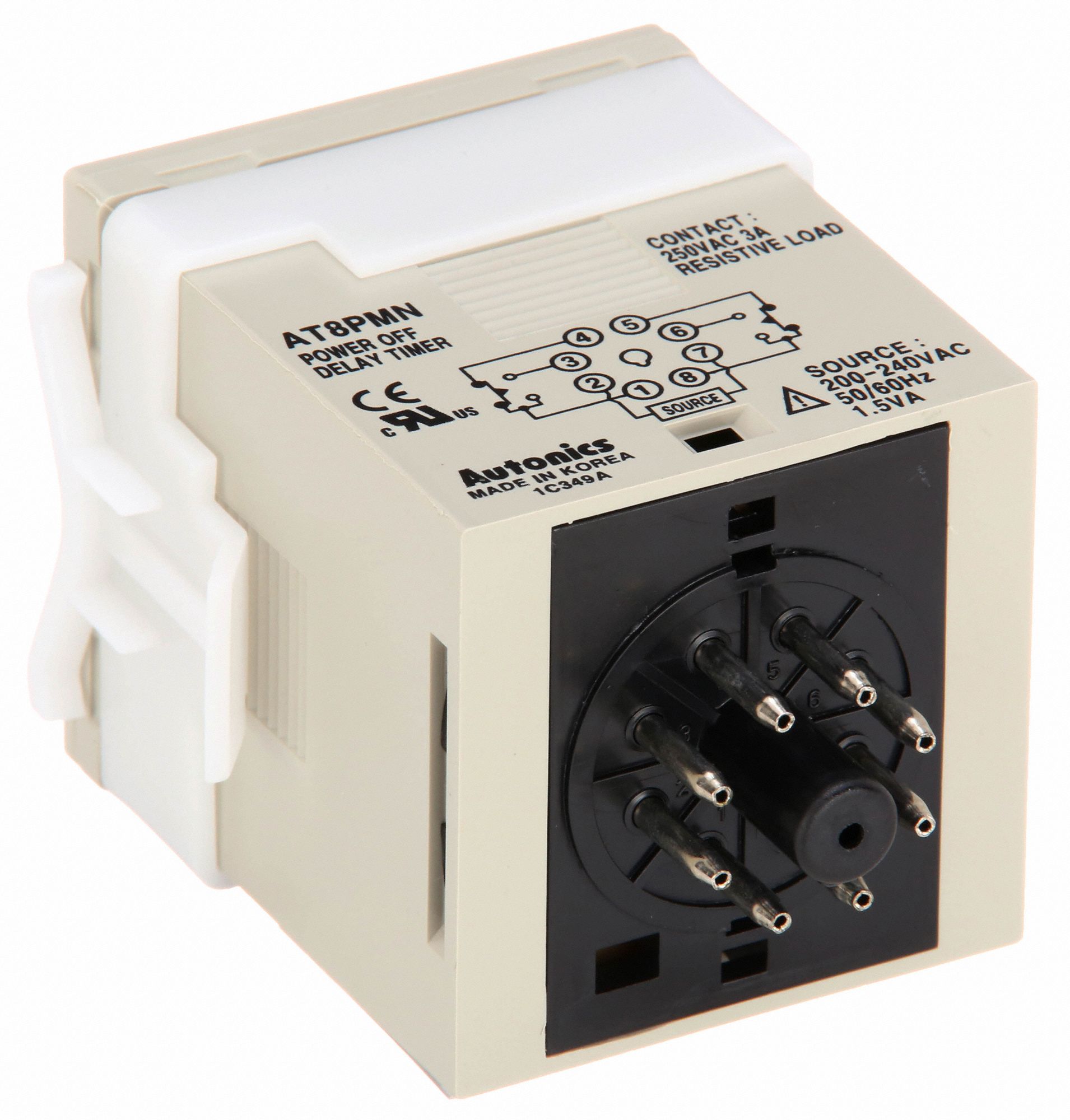 AUTONICS Single Function Timing Relay, 200 to 240V AC, 3A @ 250V, 8 ...